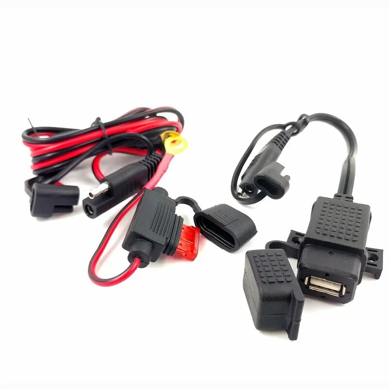 DIY SAE-USB-кабель-адаптер, водонепроницаемое зарядное устройство USB, быстрый порт 2,1 А с встроенным предохранителем для мотоцикла, мобильного телефона, планшета, GPS