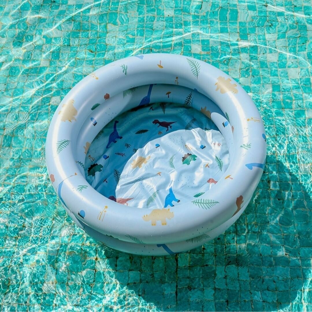 Детский надувной круглый бассейн для купания. 120 см. Голубой.