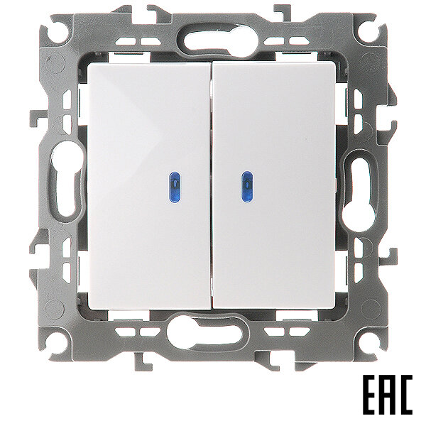 Механизм Эра12 12-1105-01 Б0014657 выключателя с подсветкой двухклавишный скрытой проводки белый (Эра) (2 шт. в комплекте)