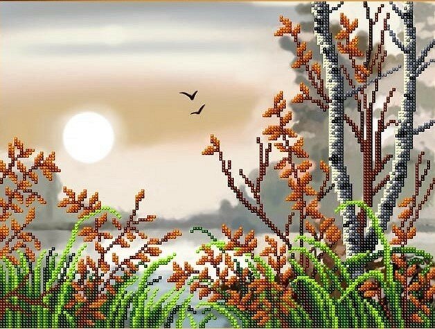 Ткань с рисунком для вышивания бисером Благовест К-3124 Осень. Триптих 1, 40 х 30 см (Бисер в комплект не входит.)