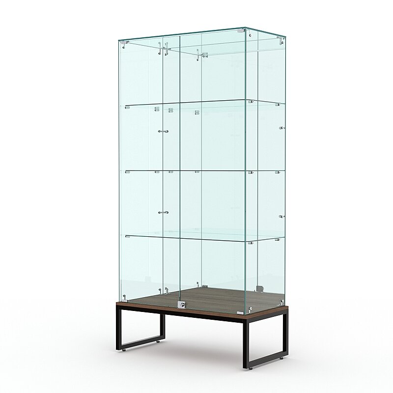 Витрина стеклянная "лофт стиль подиум" №11 (с дверками, задняя стенка - зеркало), Орех
