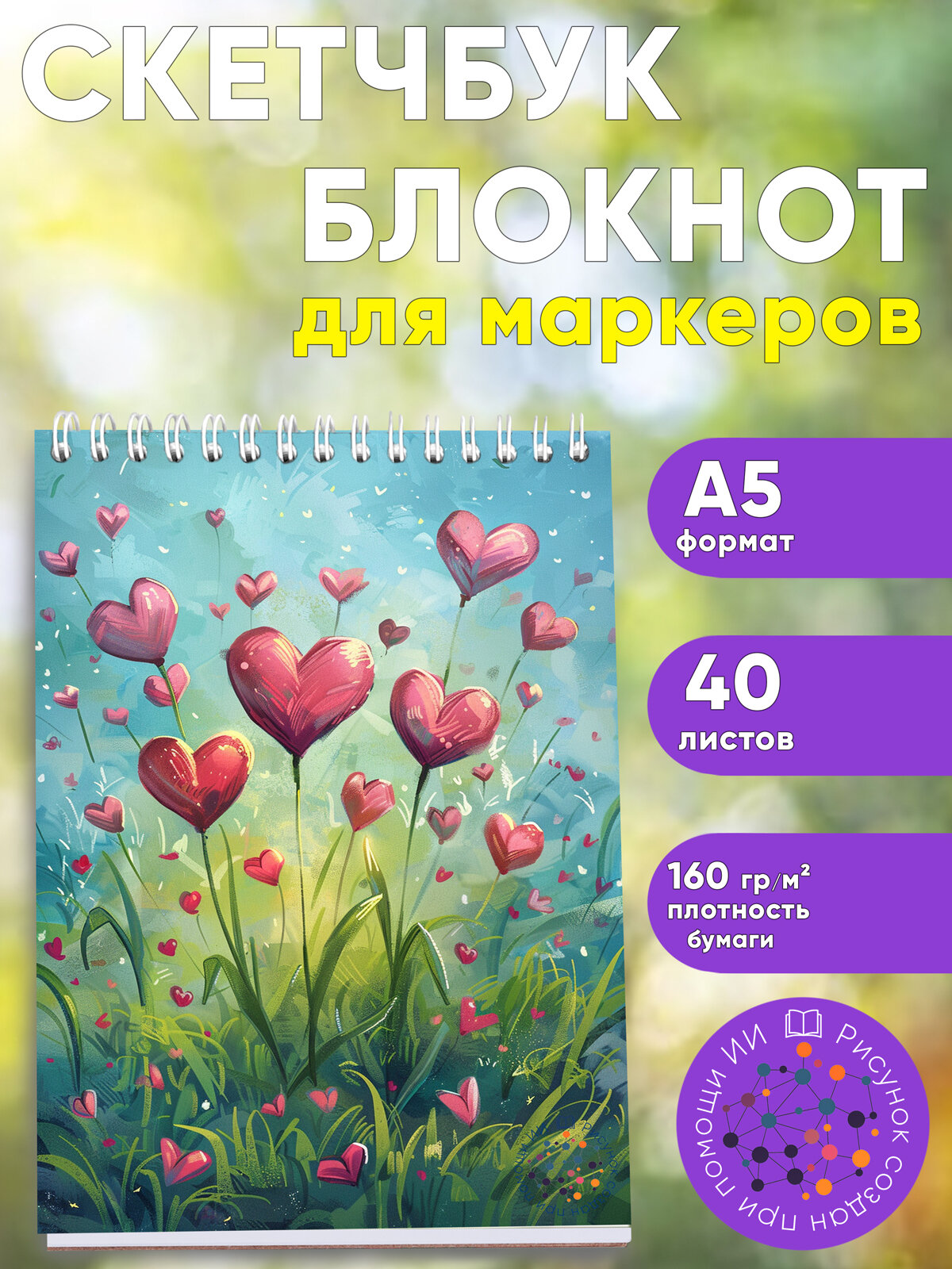 Скетчбук Цветы любви , А5 (размер 17 x 23 см)