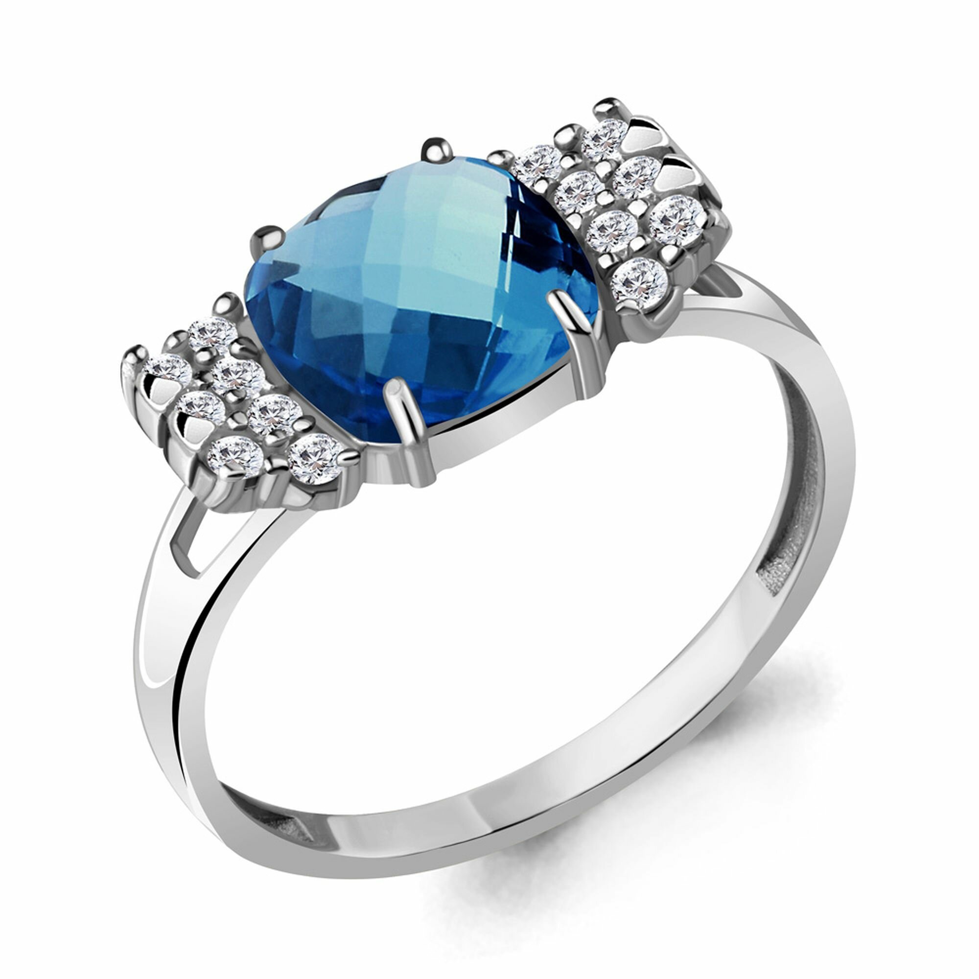 Кольцо, серебро, 925 проба, родирование, фианит, Лондон топаз