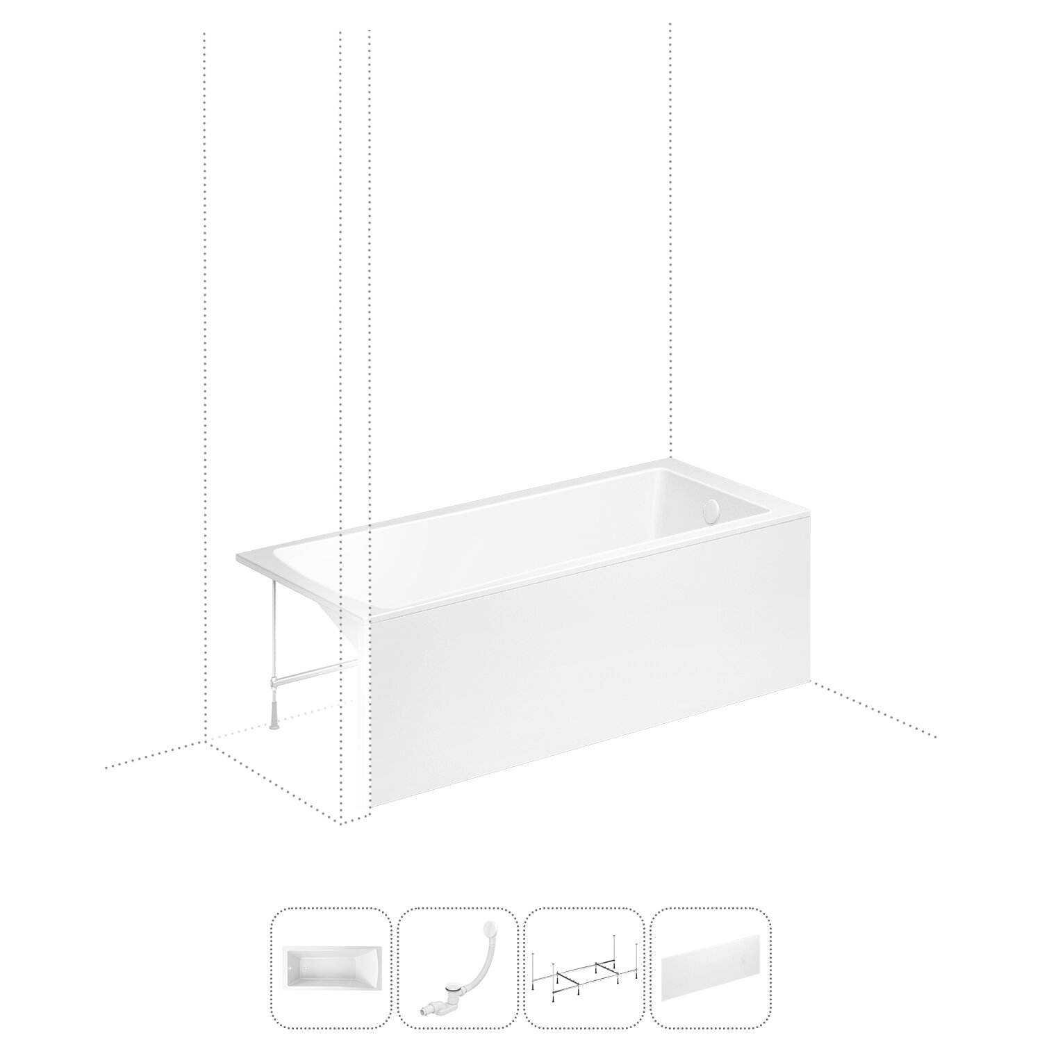 Акриловая ванна 160x70 с каркасом и экраном Lavinia Boho One 202011160 в наборе 4 в 1: прямоугольная ванна 160 x 70 см, слив-перелив, каркас, экран