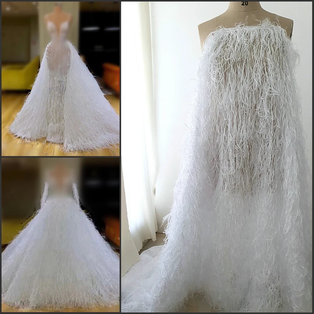 Белая ткань с кисточками, Искусственное перо, перьевая пушистая африканская ткань для свадьбы, вечернего, карнавального, кружевного, выпускного платья, дизайн «сделай сам»