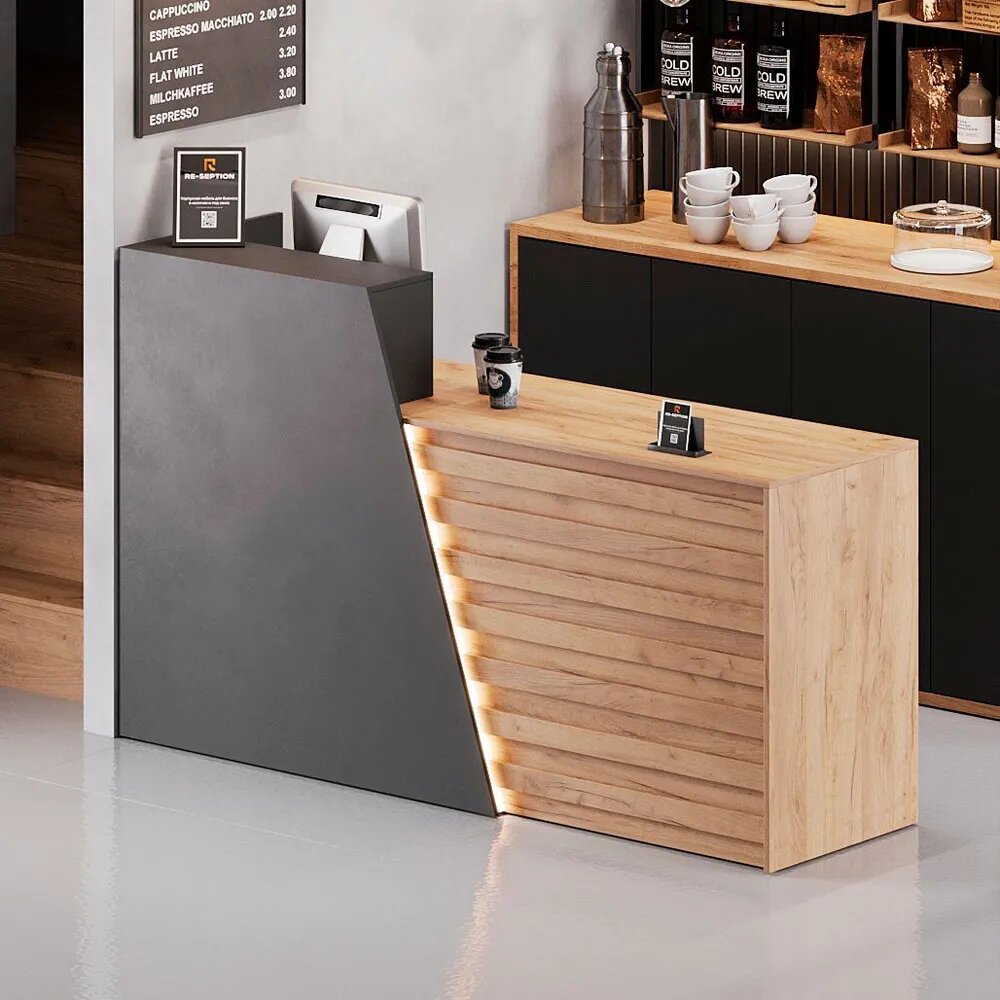 Барная стойка "Спейс" Дуб Вотан/Черный/ 1800х1200х600, С Подсветкой RGB