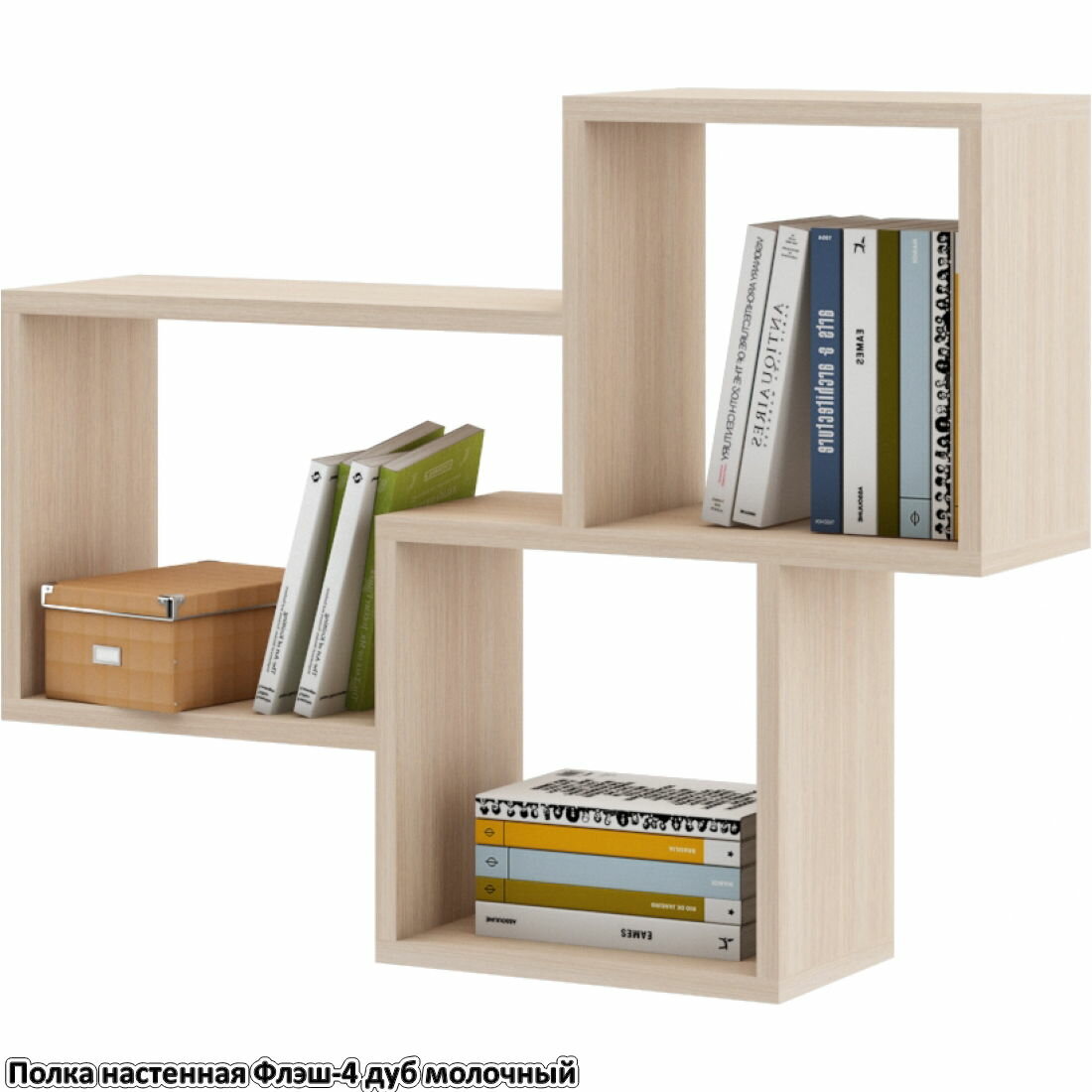 Полка настенная Флэш-4 Дуб-молочный, ЛДСП, МФ Владимир VMF, 74,2х58,4х18 см.