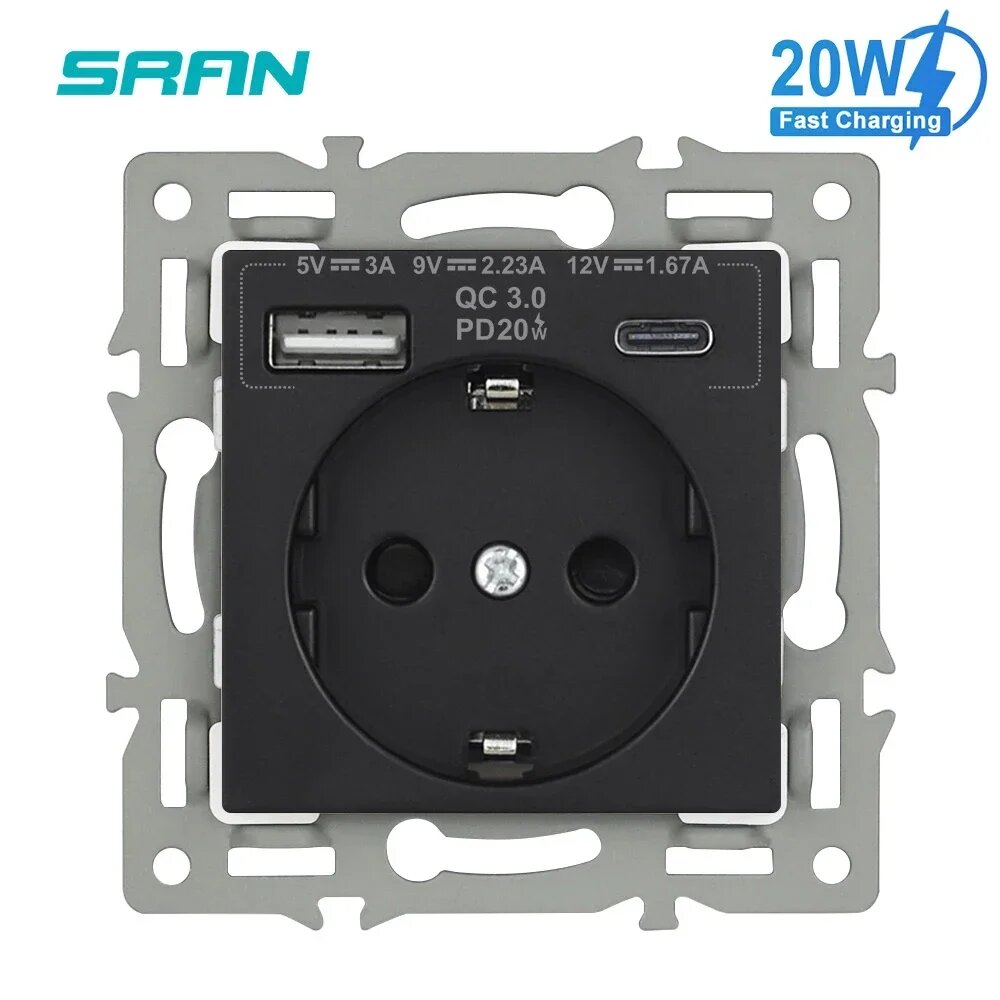SRAN F9 серия черные розетки и выключатели EU AC20W