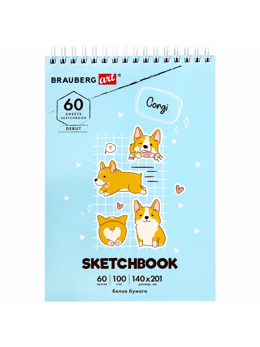 Скетчбук, белая бумага 100 г/м2, 140х201 мм, 60 л.