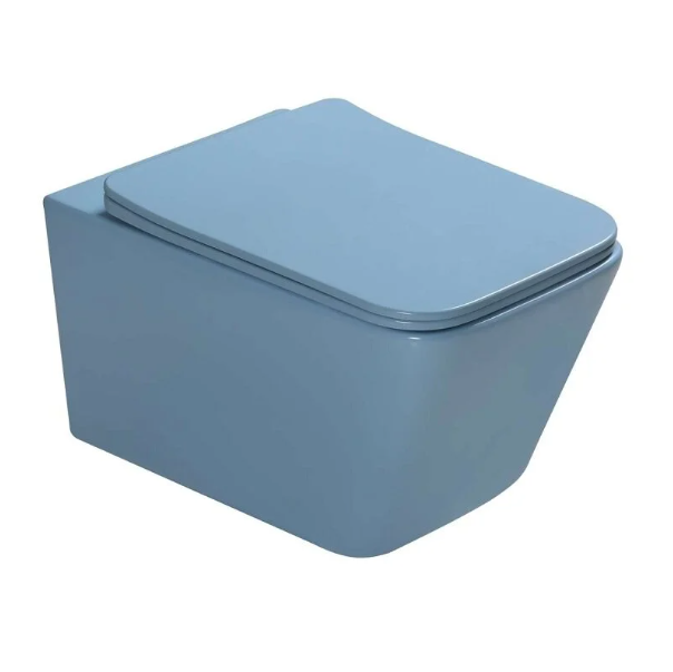 Унитаз подвесной SantiLine SL-5007BL голубой матовый, безободковый, с крышкой микролифт