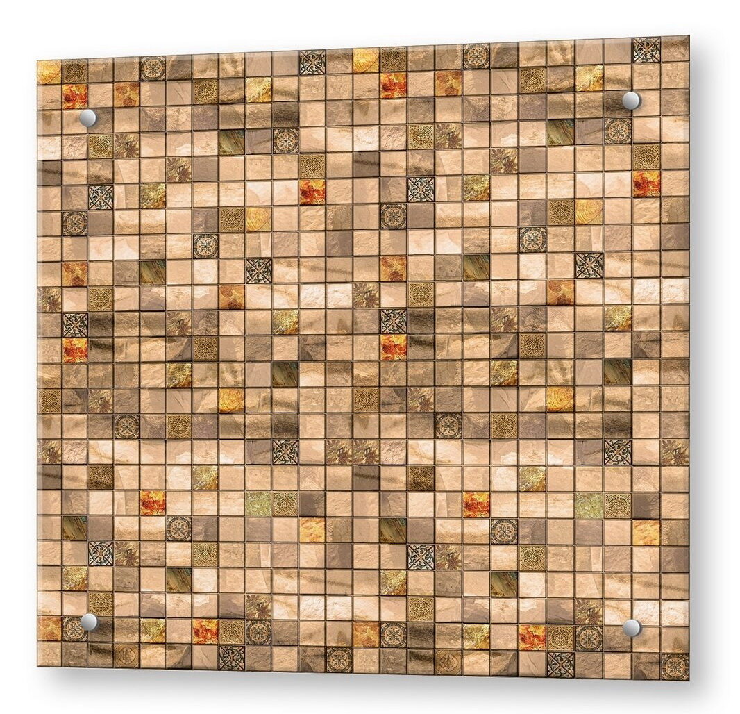 Кухонный экран из закаленного стекла "бежевая мозаика" - (600х600х4 мм)