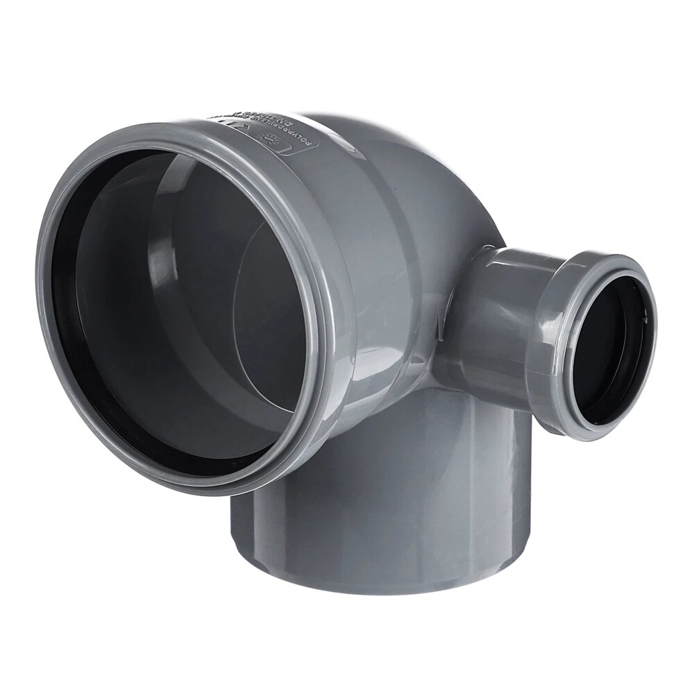 Колено канализационное РТП d110 мм угол 90 гр. с выходом правым 90 гр. d50 мм