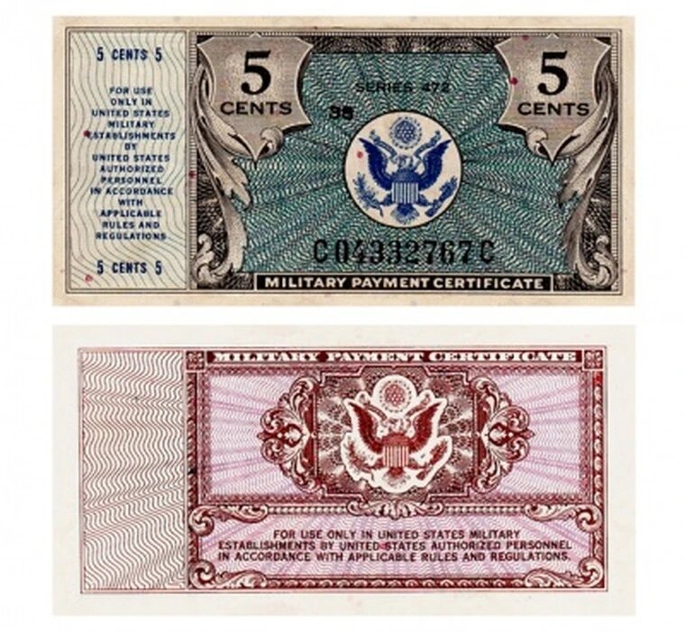 5 центов 1948 США военный платежный сертификат, сувенирная копия, банкноты и купюры редкие коллекционные