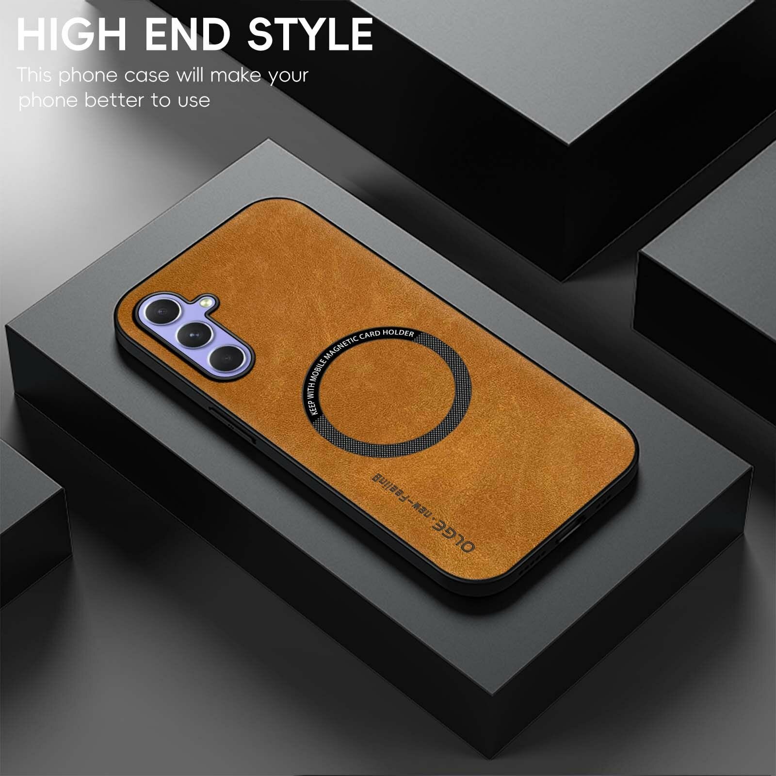 OLGE Роскошная кожа MagSafe чехол Для Samsung Galaxy A34 5G (Самсунг Гелакси А34 5G) кожаный