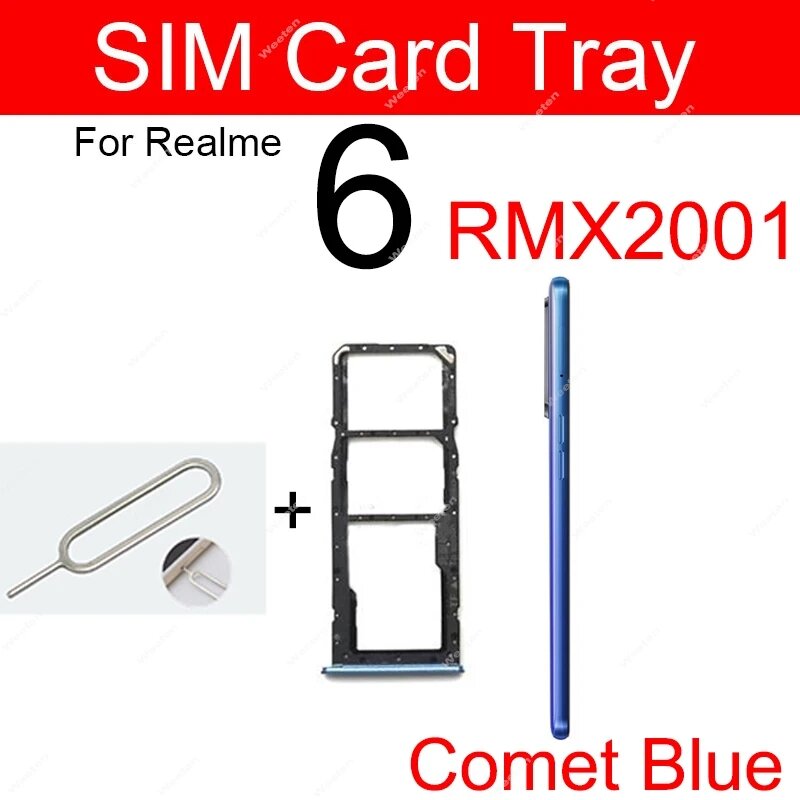 Лоток для двух SIM-карт для Realme 6 6i 6S 6 Pro, слот для SIM-карты, держатель лотка для карт, адаптер для чтения карт, запасные части 6 Blue