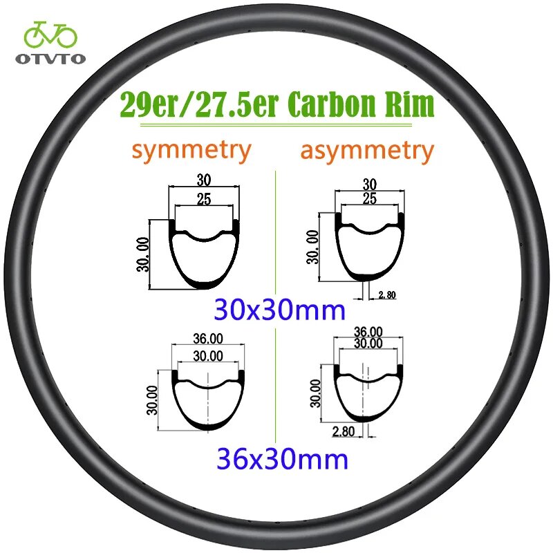 OTVTO 29er XC карбоновый обод MTB 30/36 мм 28H, UD Matte, Light Weight, 27.5er, 30x30 Symmetry