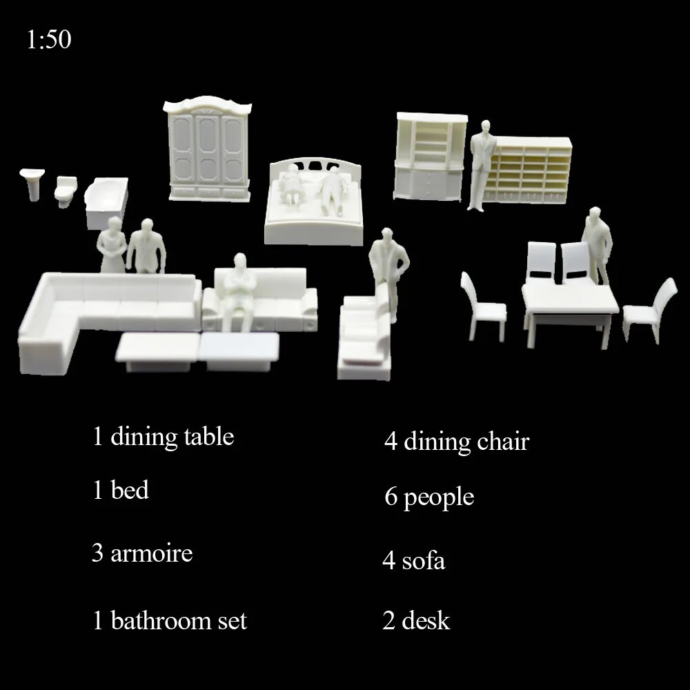 Набор миниатюрной мебели 1:50, белый, 26pcs