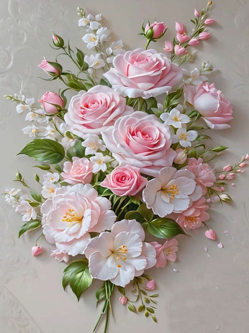 Набор Принтов на габардине для вышивки лентами "Розы -3" Принты А3-40*30см Комплект из 3 штук