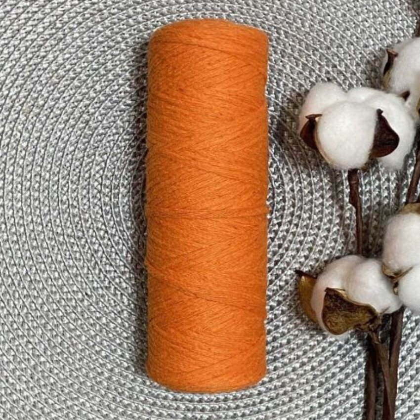 Шпагат хлопковый Osttex крученый 2 мм, оранжевый 100 м, для макраме