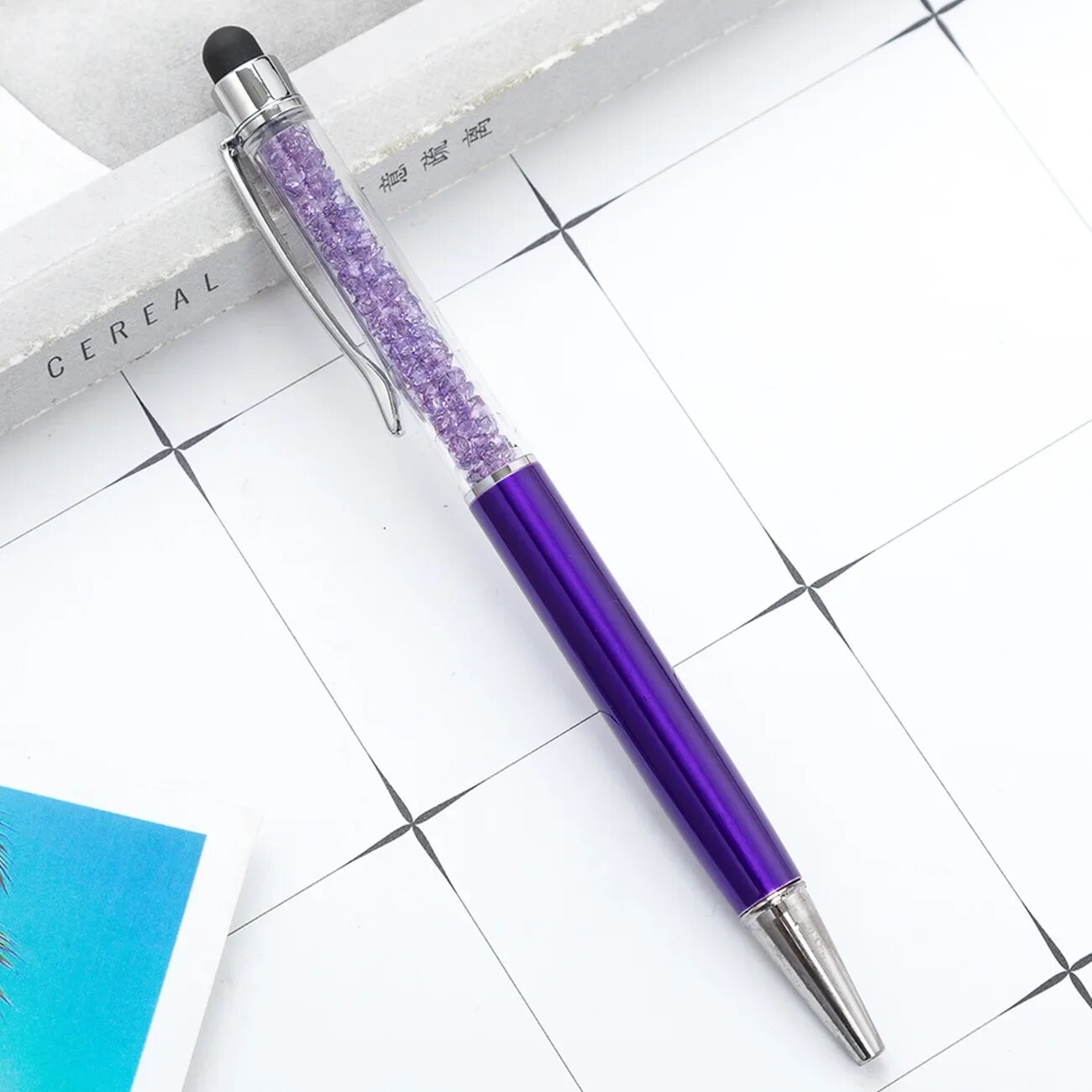 Металлическая шариковая ручка XYDDJYNL 2 в 1 со стразами Фиолетовый, Transparent purple