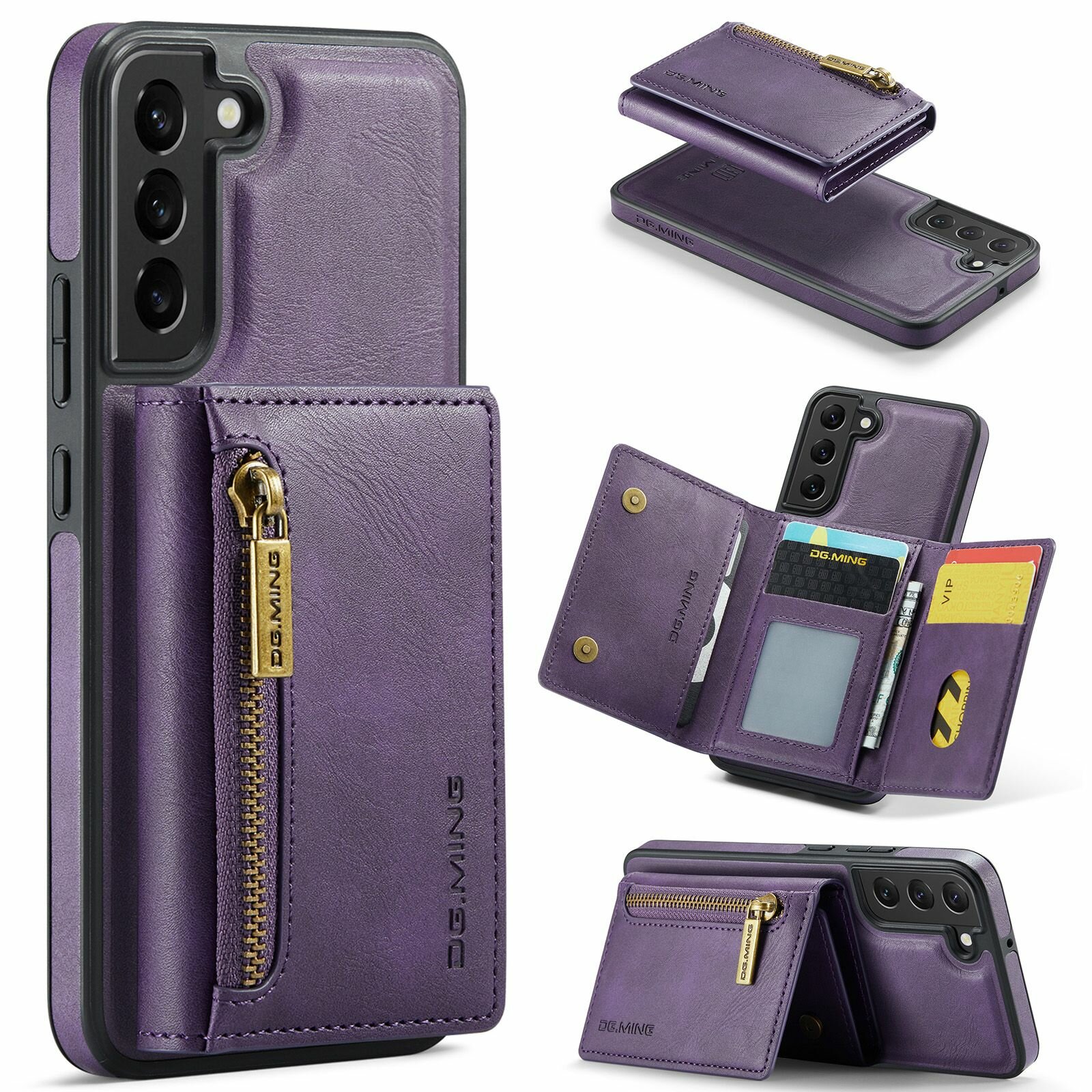 DG.MING Магнитный кожаный чехол для Samsung Galaxy S22+ S22 Plus/ самсунг с22 плюс , магнитный держатель для карт, чехол-кошелек из раздельной кожи 2 в 1/беспроводная зарядка/блокировка RFID