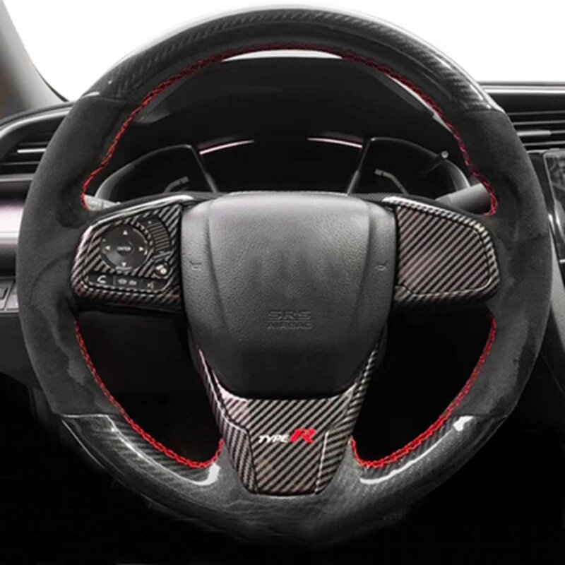 Чехол на руль автомобиля, нескользящая замшевая оплетка из углеродного волокна для Honda Civic 10 2016-2021 CR-V CRV 2017-2021 Clarity 2018-2021 Style 5