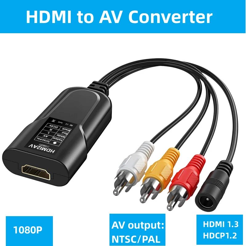 Мини-конвертер HDMI в AV/3RCA 1080P для HD-приставки компьютера PS4, старая ТВ-приставка в RCA, подключенный к ТВ-проектору