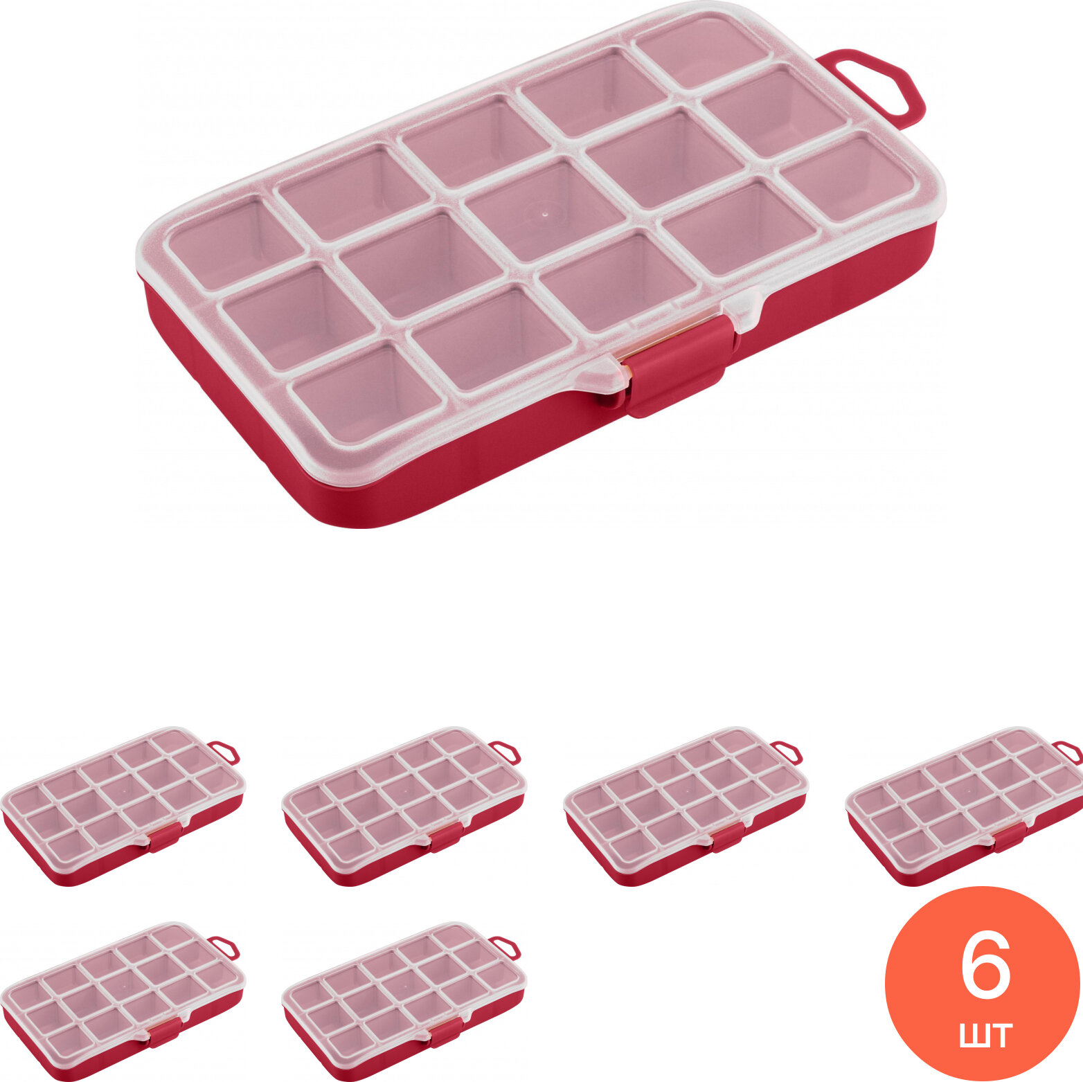 Органайзер BLOCKER / Блокер Expert 8" для хранения мелочей с прозрачной крышкой, из полипропилена, красный, 205х130х33мм / оборудование для мастерской (комплект из 6 шт)