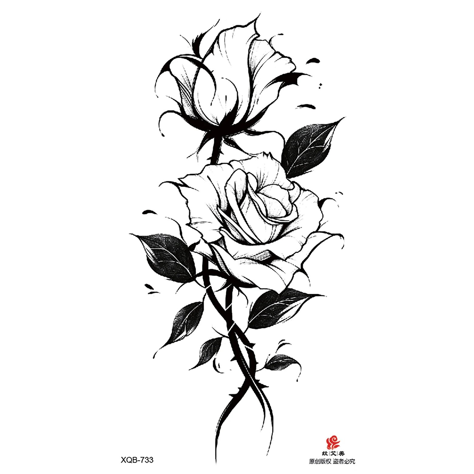 Черный цветок, водостойкая временная татуировка, наклейка, красота, бабочка, роза для женщин, 3D вспышка, боди, рука, моющиеся поддельные татуировки 06-QXQB-733