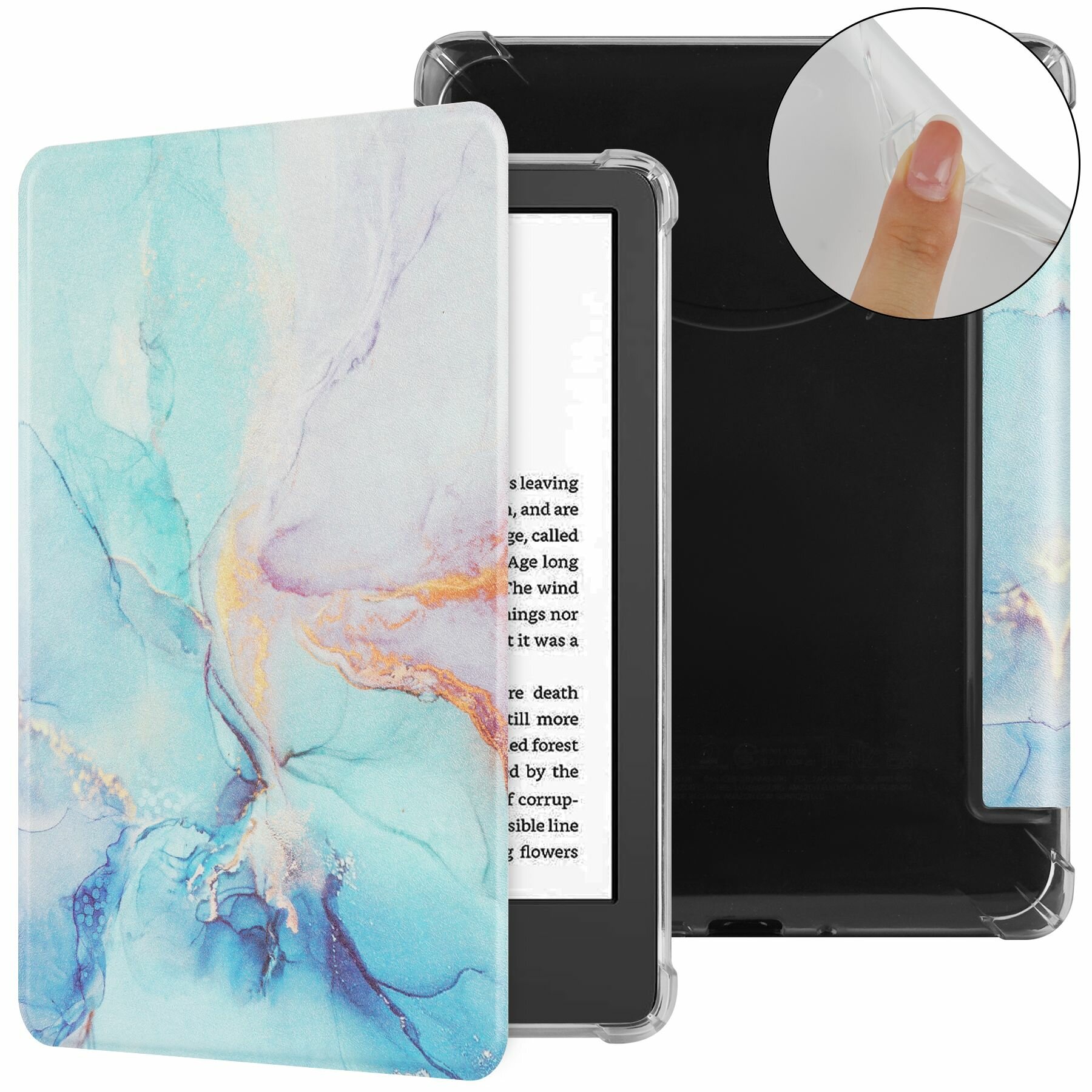 Чехол-книжка CLEAR TPU для Amazon Kindle PaperWhite 5 (6.8", 2021 г, модель M2L3EK / M2L4EK) Marble Mint