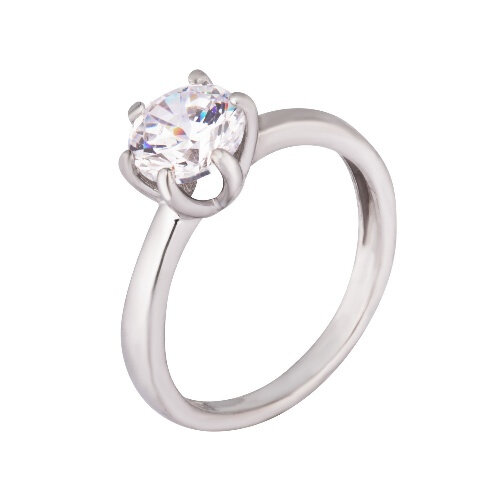 Кольцо тонкое, широкое, серебро, 925 проба, родирование, фианит, циркон