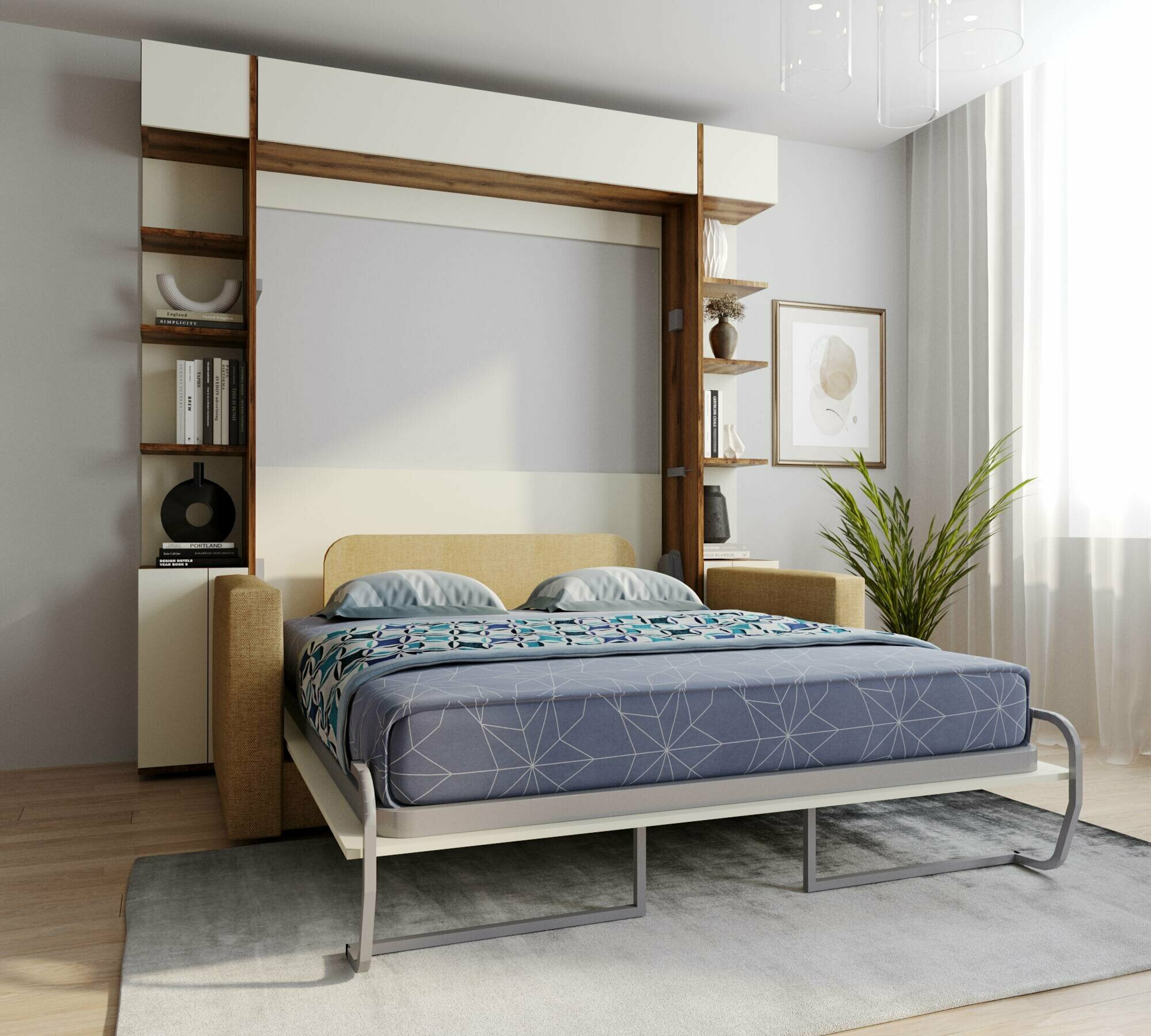 Шкаф кровать-трансформер с диваном Летто Гранде 1600 Форма 2 Лайт Янтарь