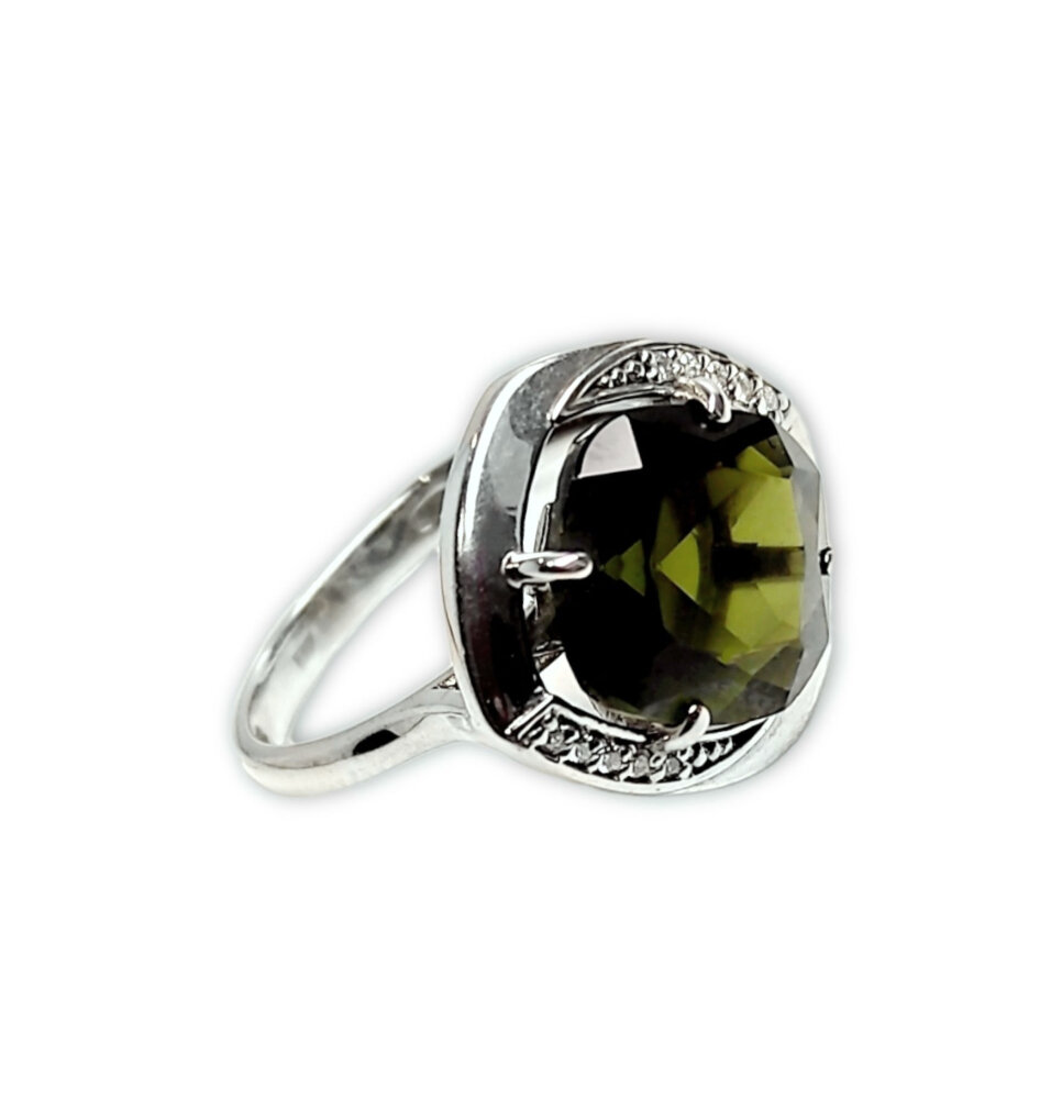 Перстень, серебро, 925 проба, родирование, фианит, турмалин