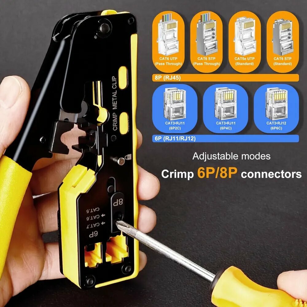 Инструмент для обжима RJ45, проходной обжим для разъемов RJ45 Cat5 5e 6 6a 7 Connector