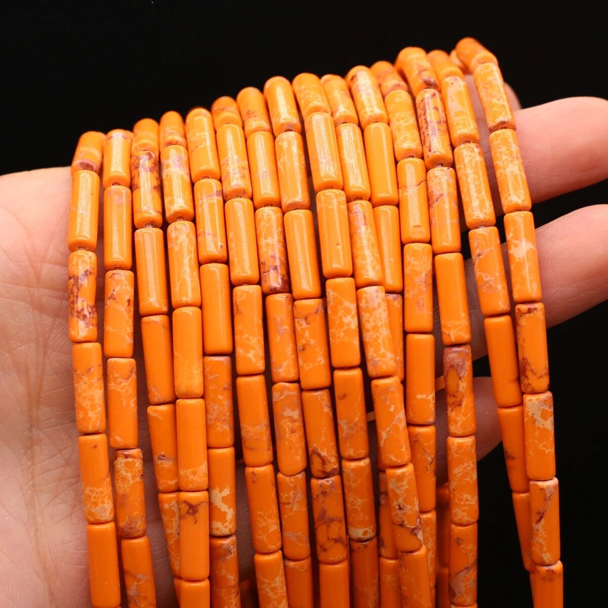 Бусины из агата, цилиндрические Оранжевый, Orange Synthetic