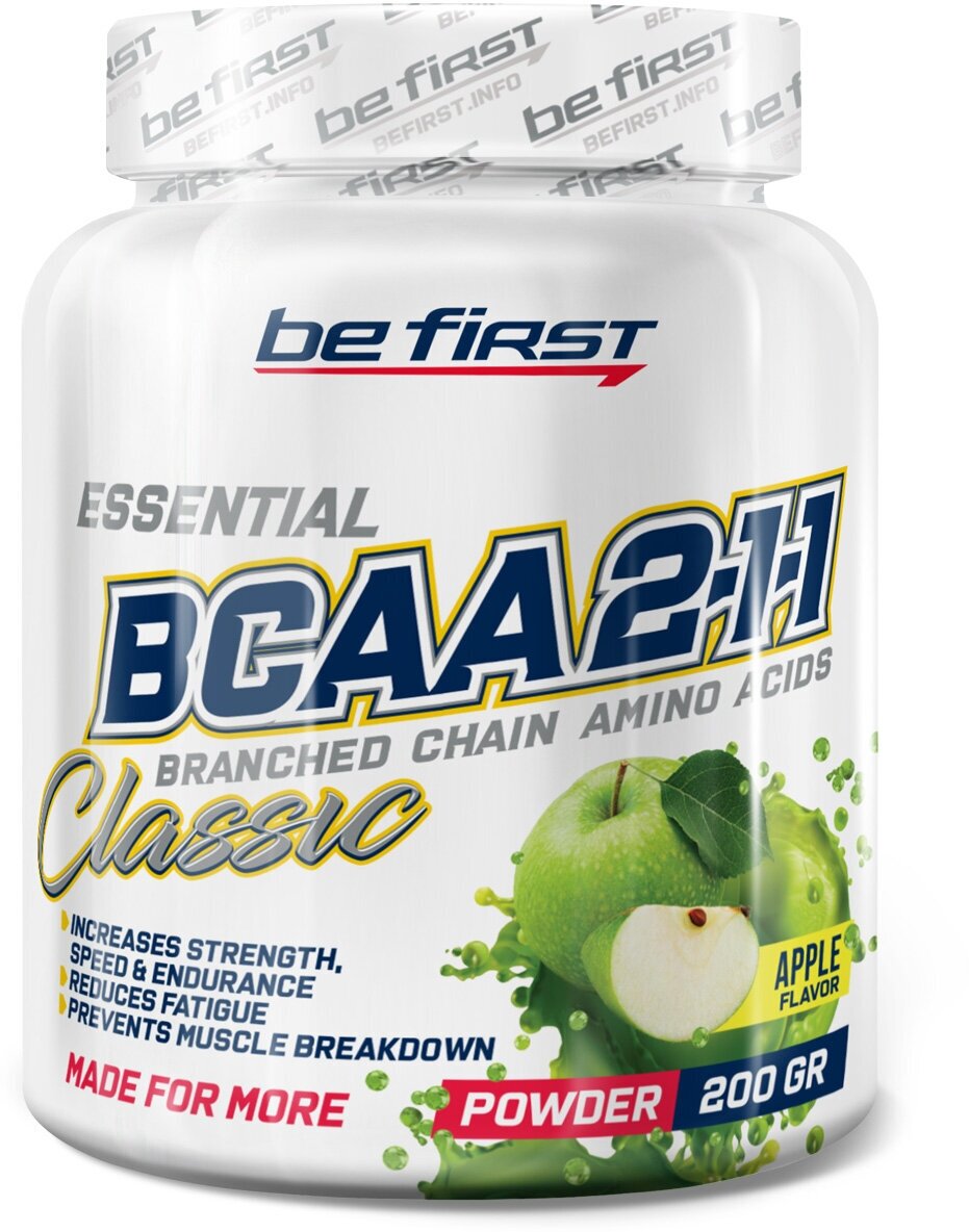 Незаменимые аминокислоты БЦАА Be First BCAA 2:1:1 Classic Powder - 200 грамм, яблоко
