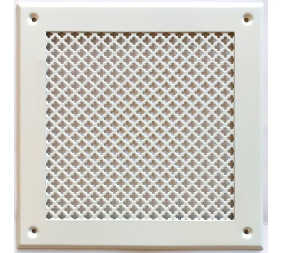 Решетка вентиляционная 200х200мм, металлическая на саморезах, цветок, слоновая кость