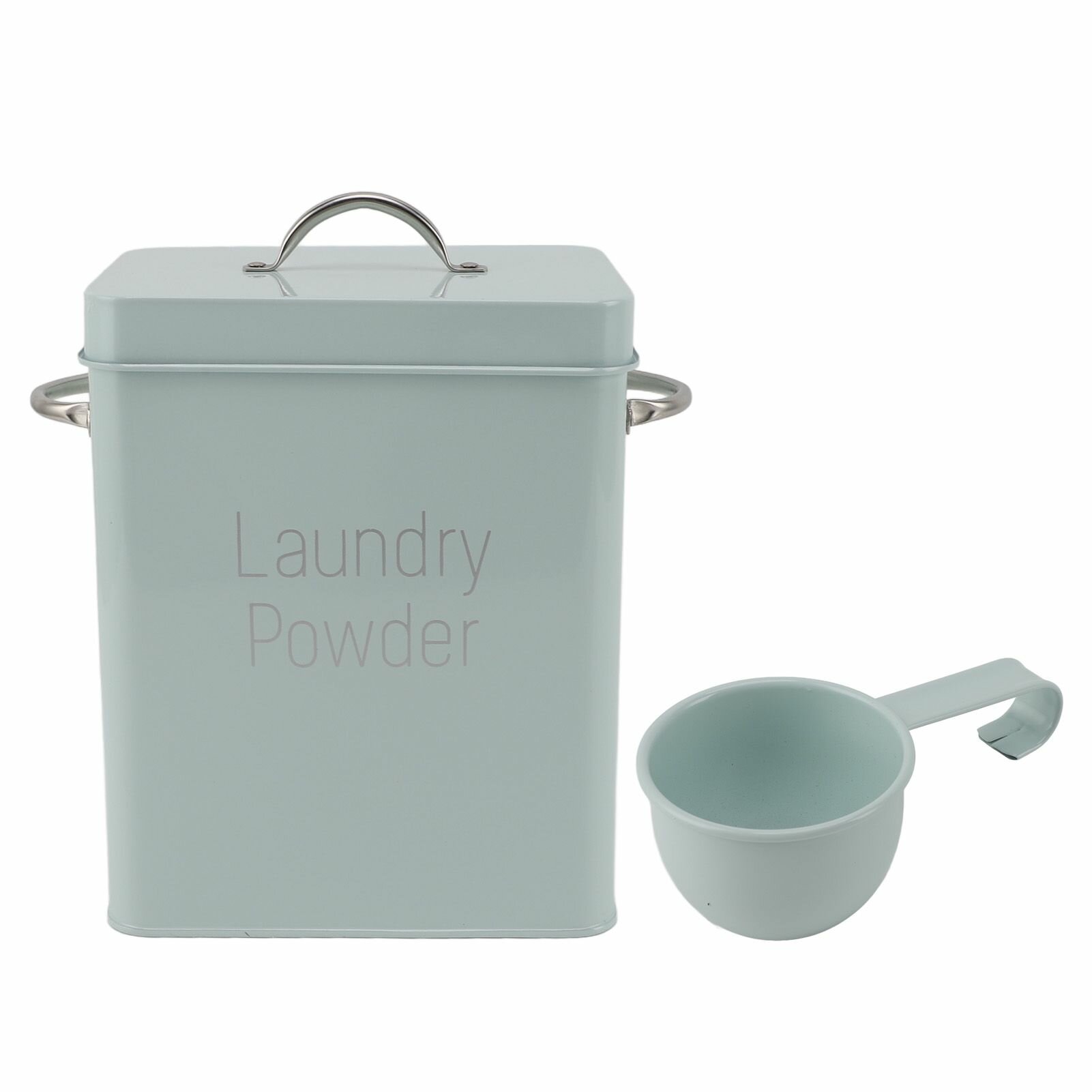 Светло-зеленый контейнер для прачечной с двойными ручками, металлический контейнер для хранения стирального порошка, риса, собачьего корма и многого другого в стиле фермерского дома.