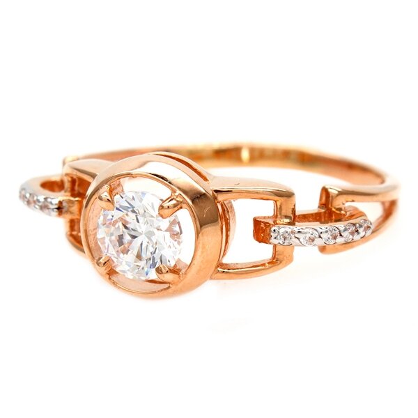 Кольцо тонкое, широкое, красное золото, 585 проба, кристаллы Swarovski, фианит