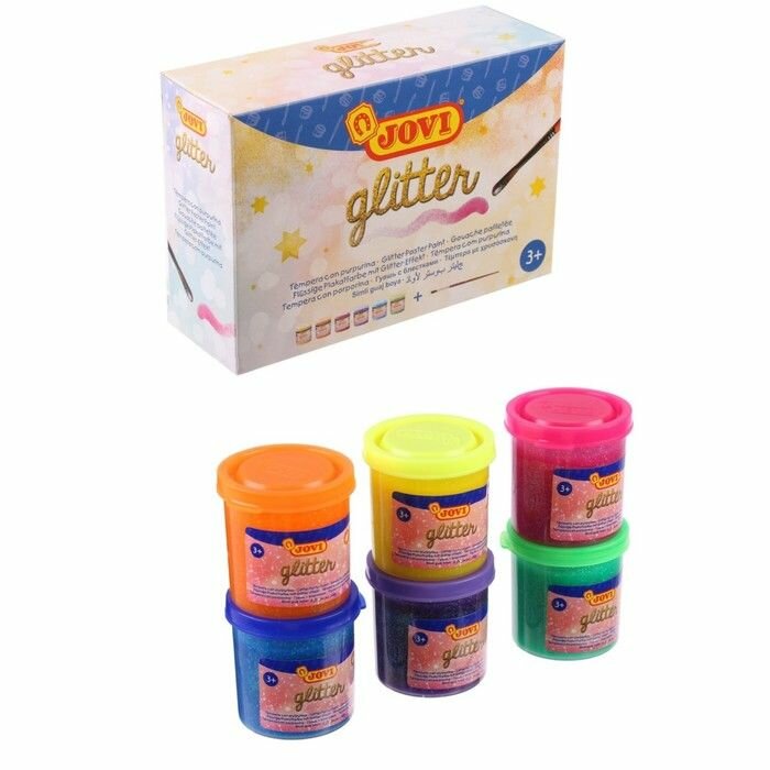 Гуашь JOVI 6 цветов, с кистью, с блестками (518)
