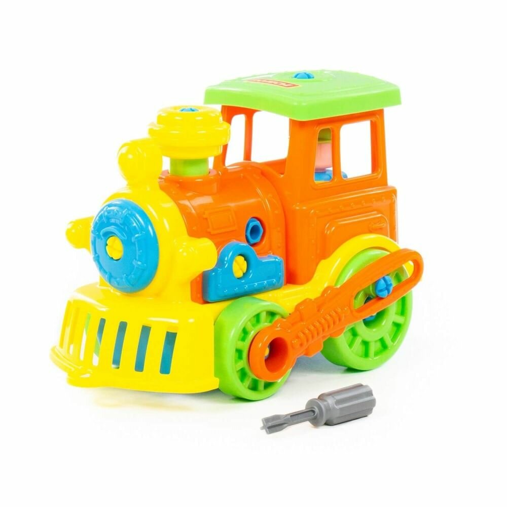 Конструктор Полесье "Паровоз", с отверткой, в сетке (71255)