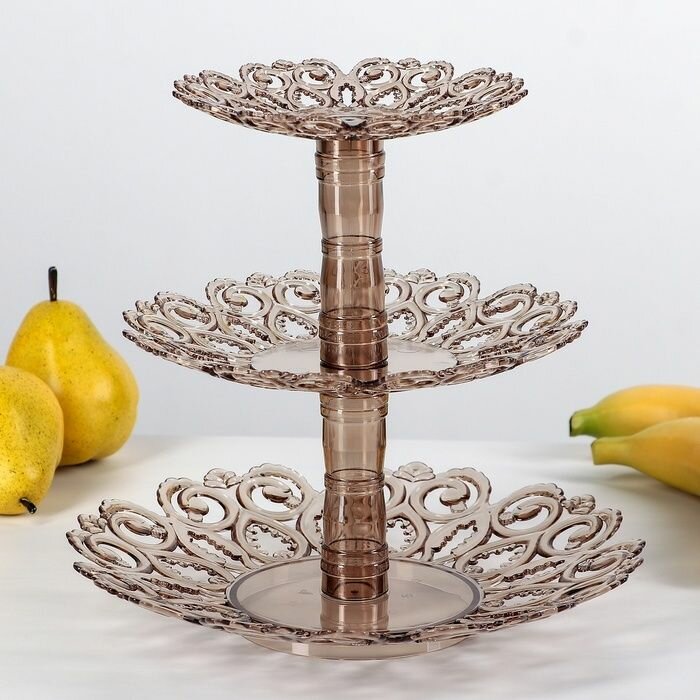 Фруктовница Альтернатива 3-х ярусная "Мелодия", d 16 см, 21 см, 27 см, цвет кофейный (М6620)