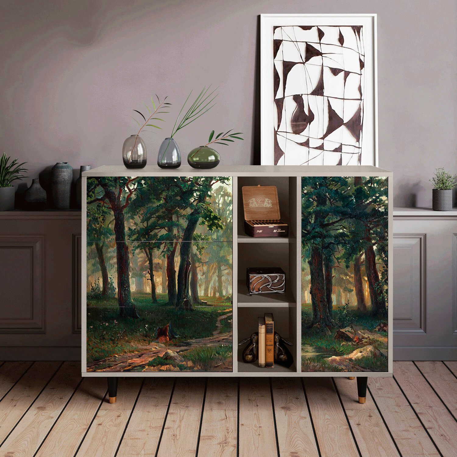 Комод - STORYZ - BS2 Rain in the Oak Forest by Ivan Shishkin, Разер - 125 x 97 x 48 см , Цвет корпуса - Сатин