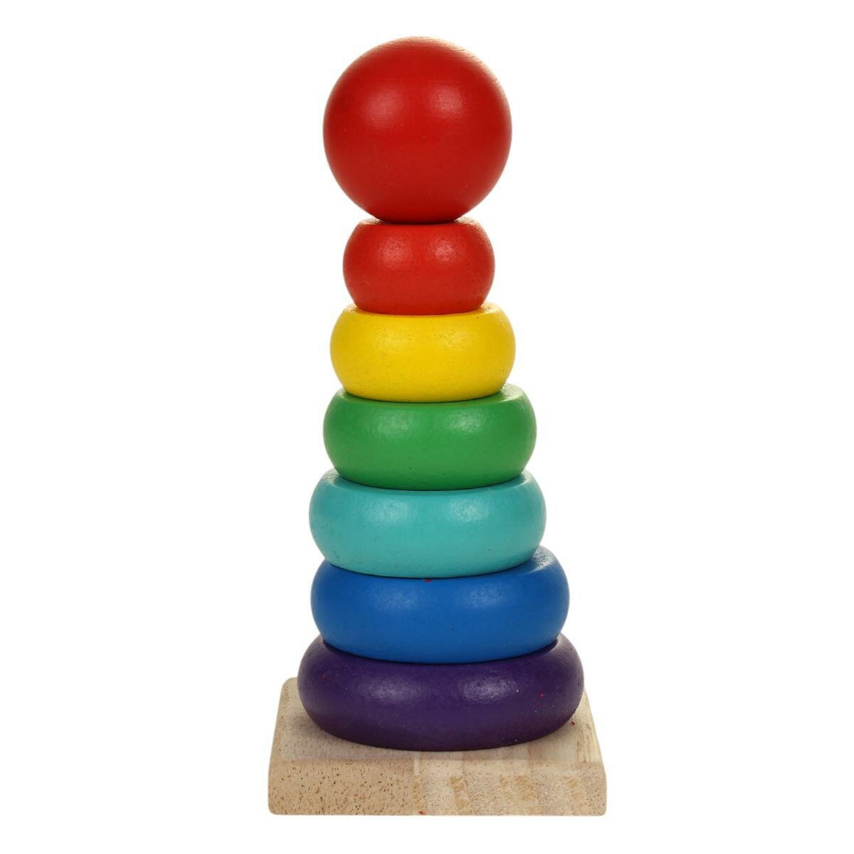 Деревянная пирамидка с 7 кольцами, круглая, 13х6 см, развивающая игрушка