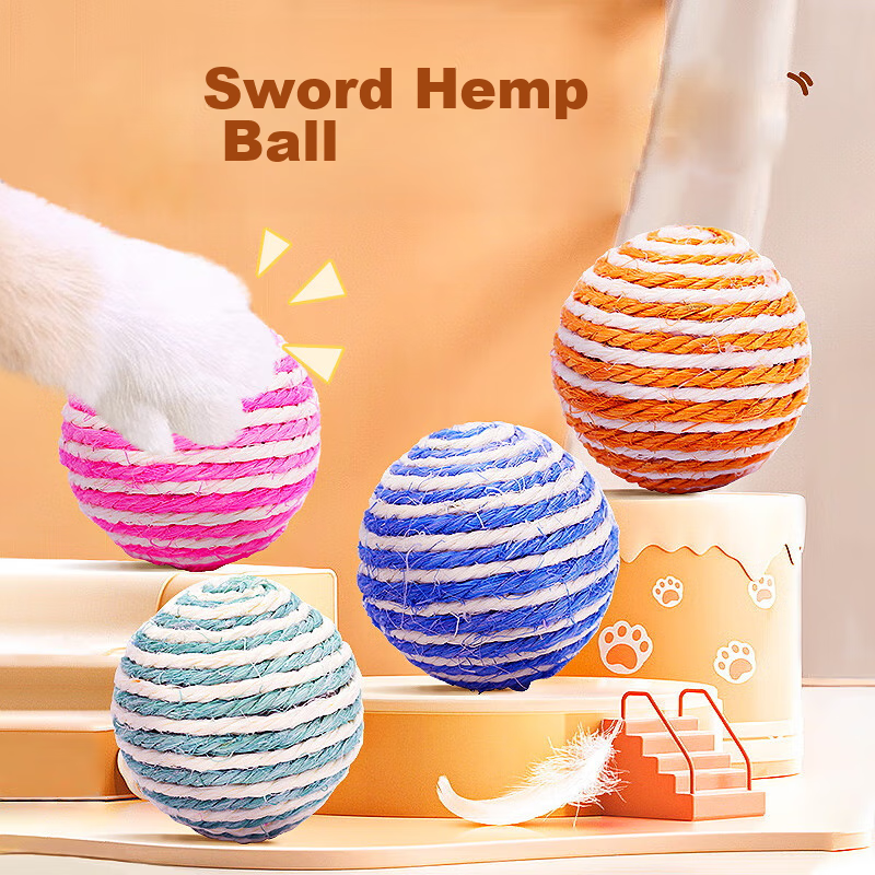Hanhan Leyuan Cat Toy Ball, Interactive Self-Entertaining Device, Automatic Teeth Grinding Sisal Ball, Random Colors, 3-Pack