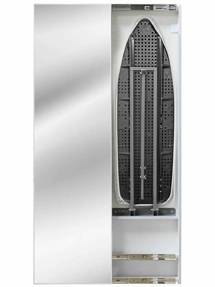 Встроенная гладильная доска с зеркальным фасадом Айрон Бокс XL Термо, Выбеленный дуб купе лево