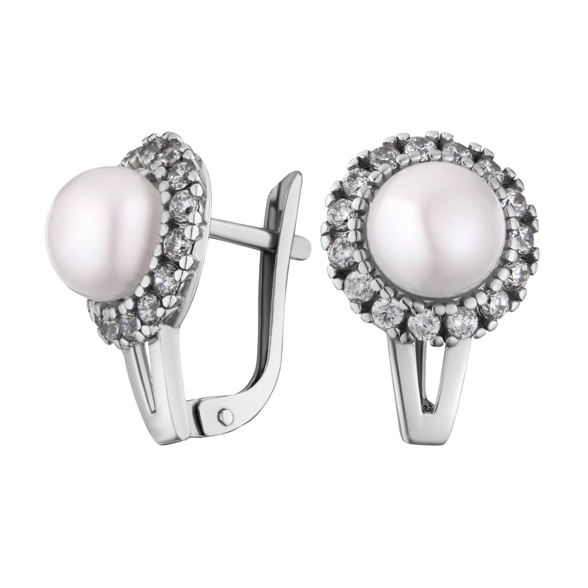 Серьги, серебро, 925 проба, родирование, фианит, жемчуг