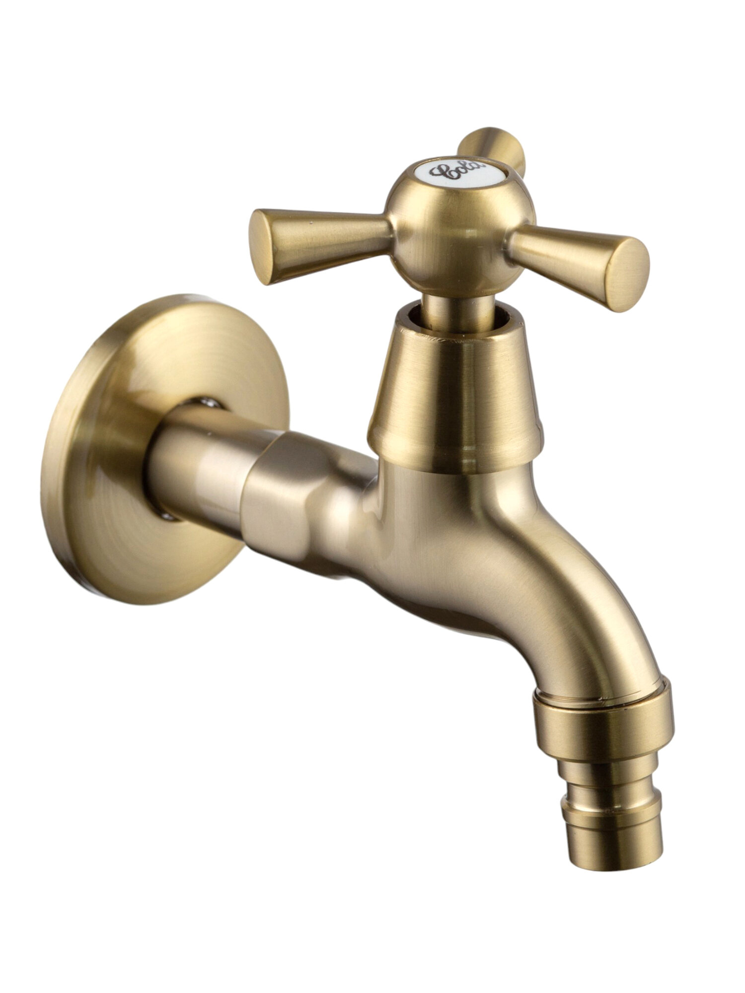 Кран водоразборный полуоборотный со штуцером 1/2", 8 см от стены, бронза