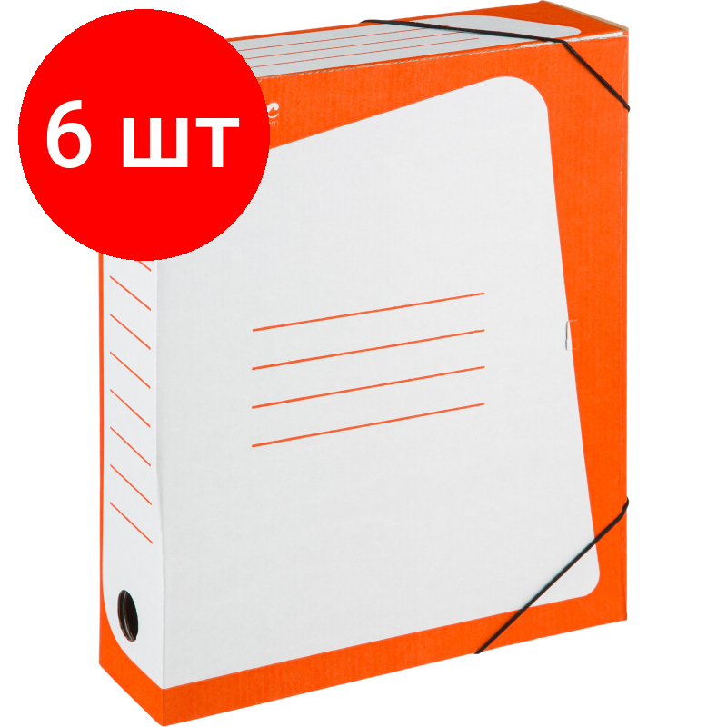 Комплект 6 штук, Короб архивный Комус гофрокартон, 75мм, оранжевый корешок