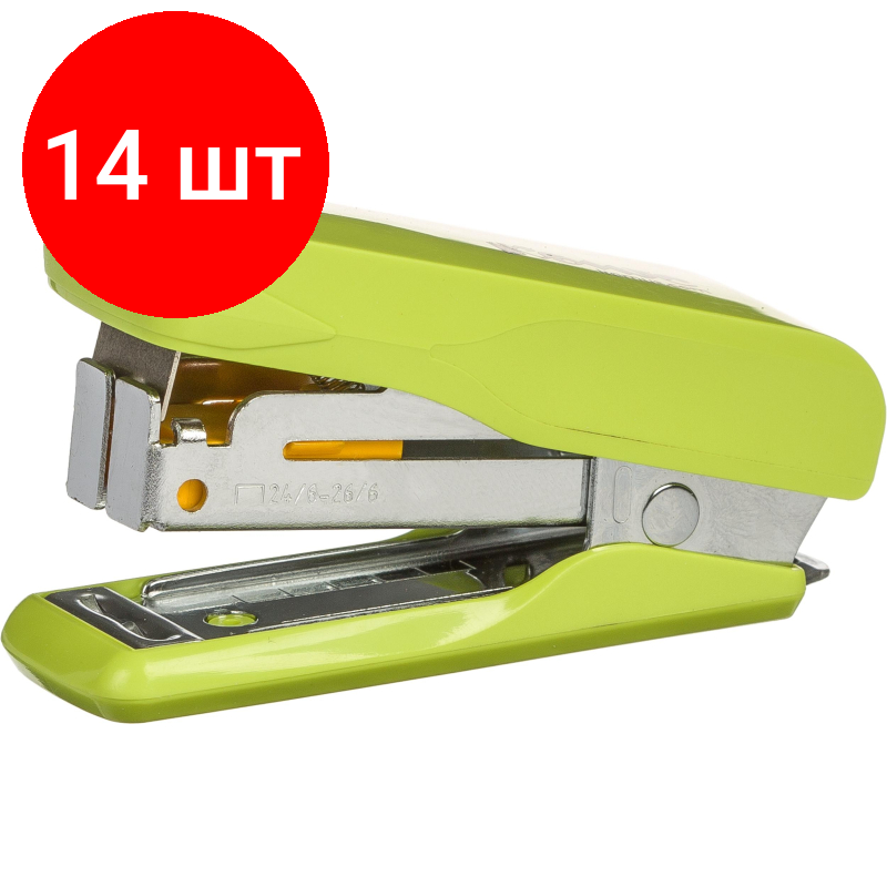 Комплект 14 штук, Степлер -мини Комус MSGR2420 (№24/6-26/6) до 20 лист, металл, зеленый